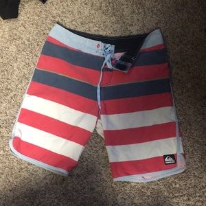 Quiksilver | Swim | Quicksilver Swim Shorts Red Striped Medium | Poshmark